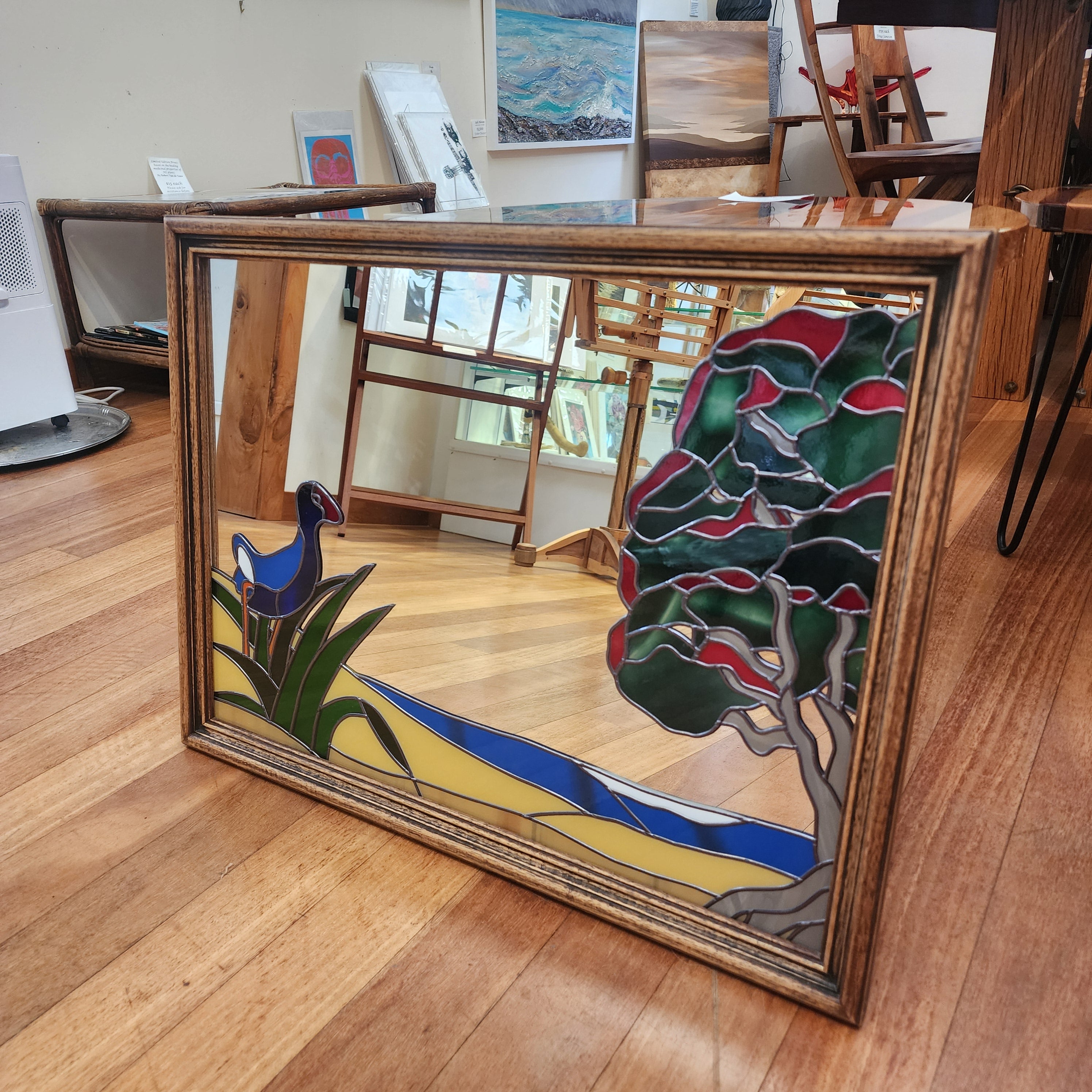 Pukeko with Pohutukawa Tree - Mirror Art – Gallery Helena Bay